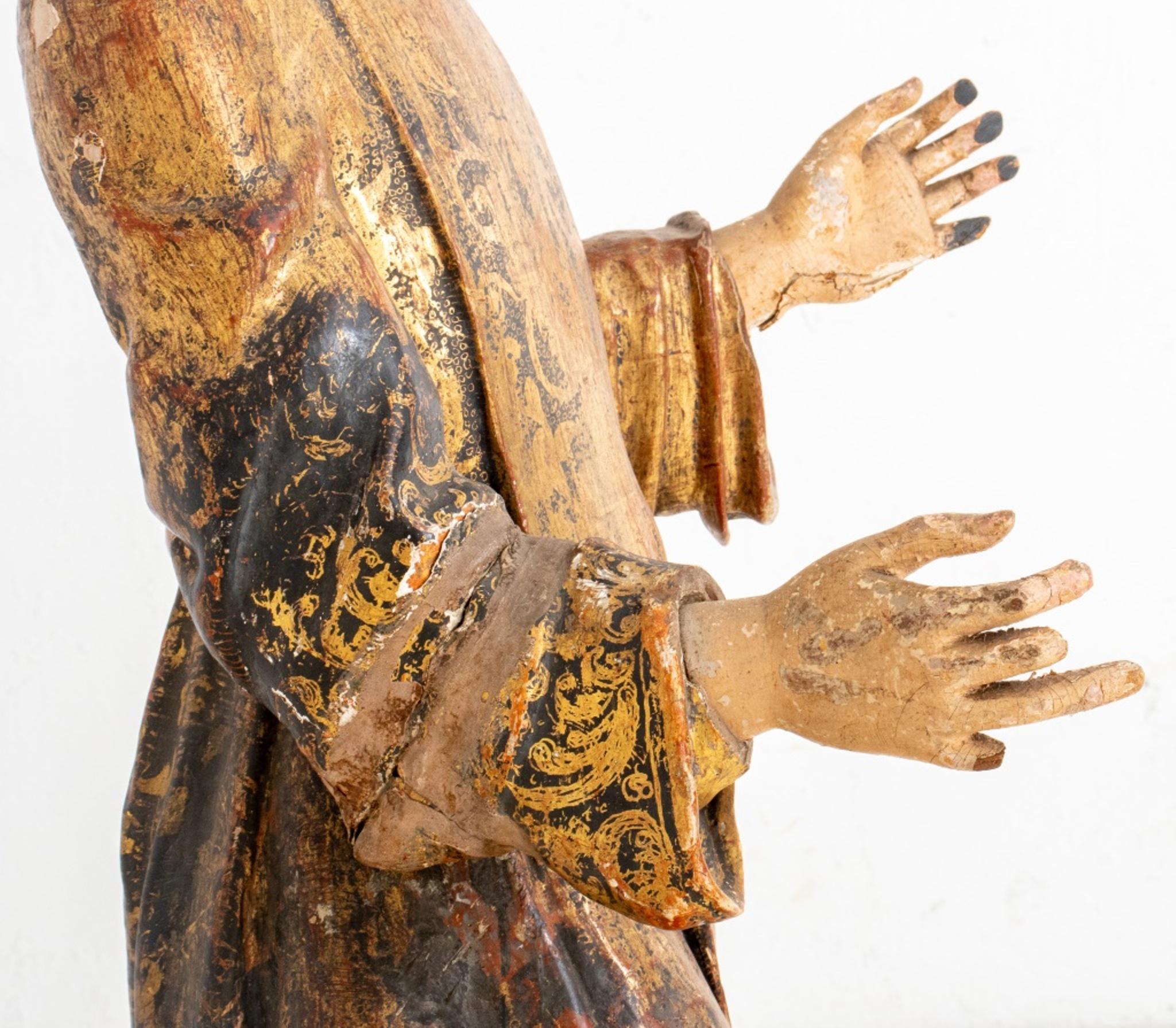 Baroque Carved Polychromed Wood Virgin Figure For Sale at 1stDibs