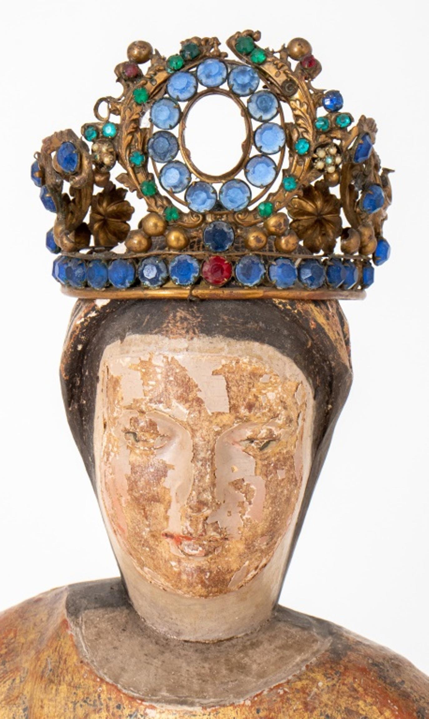 Baroque Carved Polychromed Wood Virgin Figure For Sale at 1stDibs