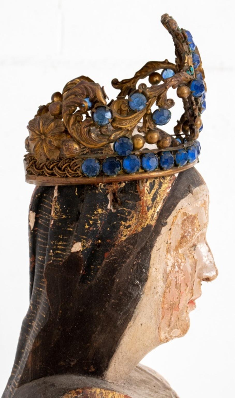 Baroque Carved Polychromed Wood Virgin Figure For Sale at 1stDibs