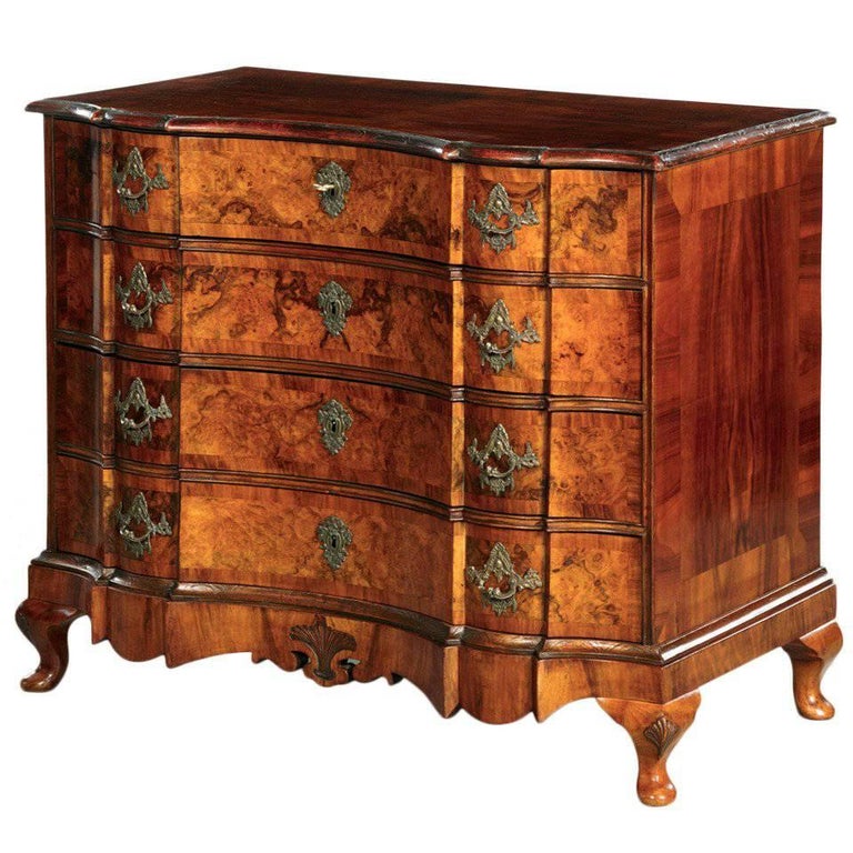 Baroque Chest of Drawers Walnut Veneered, Denmark, 1730-1750 at 1stDibs