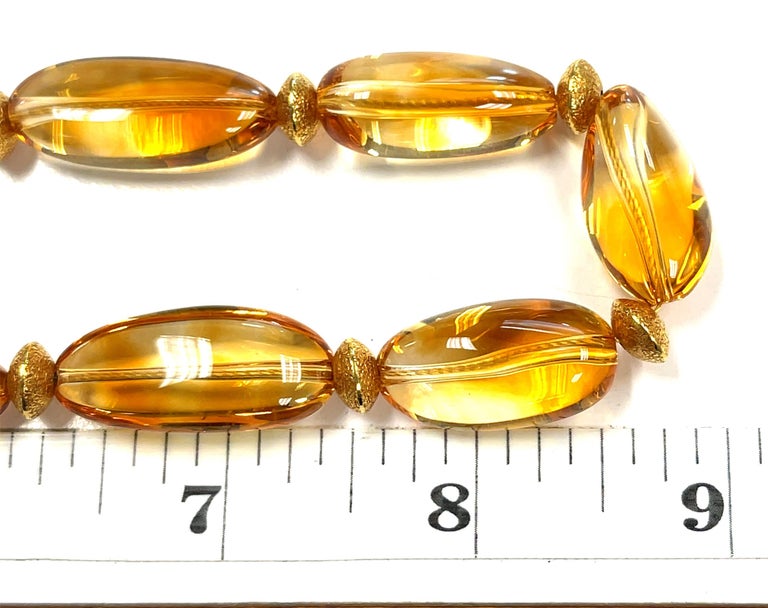 Baroque Citrine Beaded Necklace with 18K Yellow Gold Accents and Clasp ...