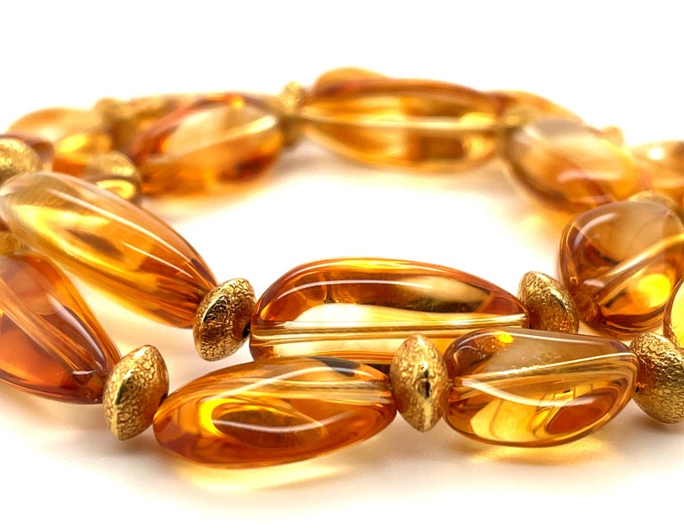 Baroque Citrine Beaded Necklace with 18K Yellow Gold Accents and Clasp ...