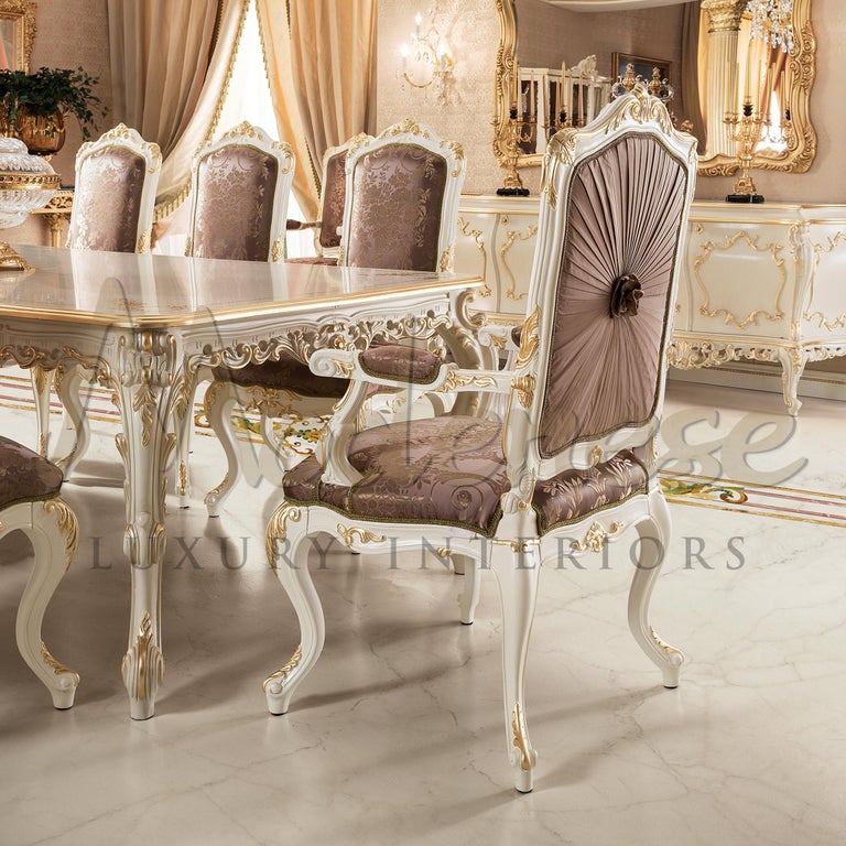 Baroque Dining Table in Ivory Finish and Gold Leaf Details by Modenese ...