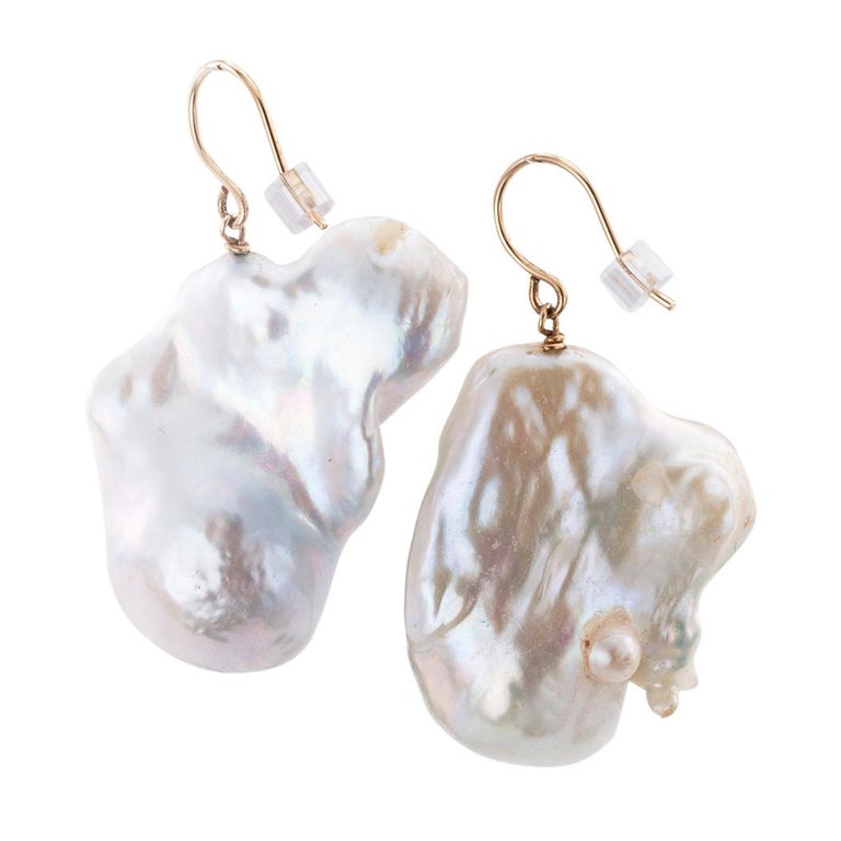 Baroque Fresh Water Cultured Pearl Gold Drop Earrings For Sale at 1stDibs
