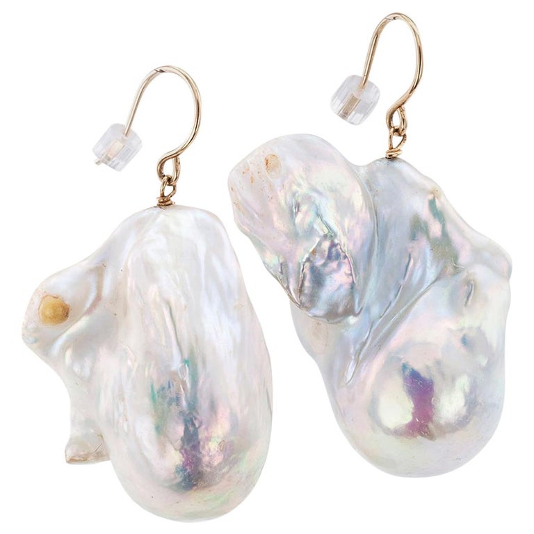 Baroque Fresh Water Cultured Pearl Gold Drop Earrings For Sale at 1stDibs