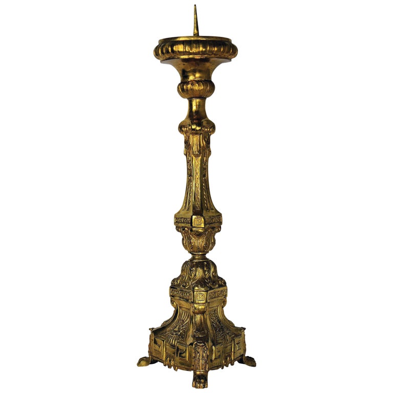 Baroque Gold-Plated Candlestick For Sale at 1stDibs