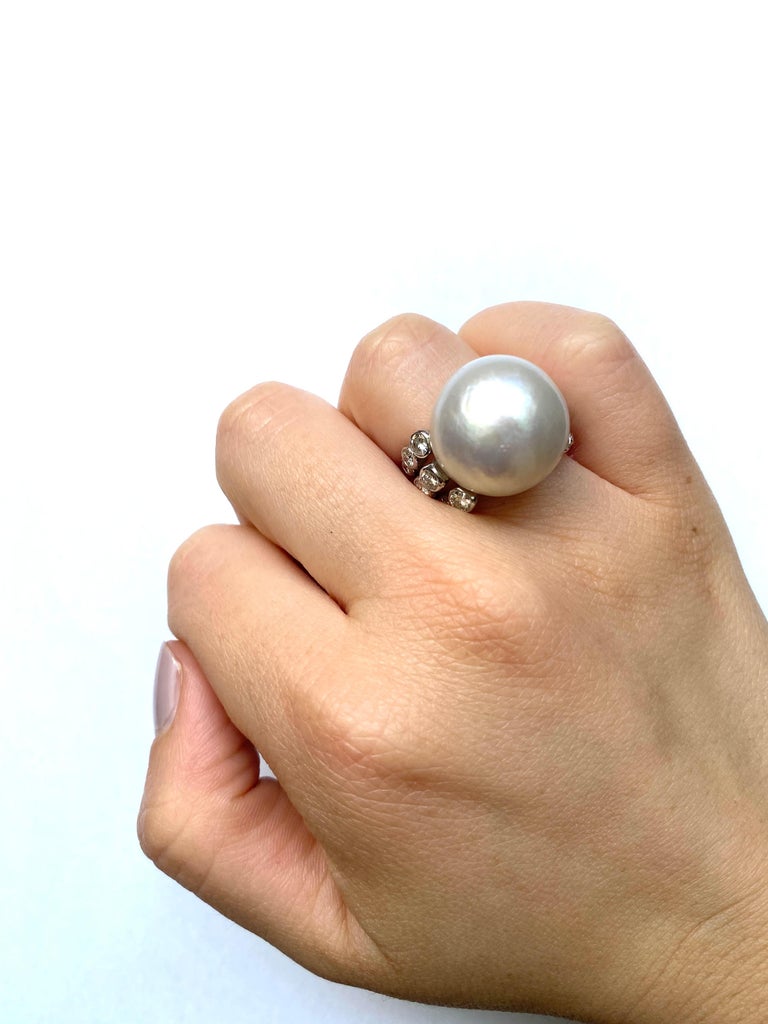 Baroque Mabé Pearl, Diamond and White Gold Ring, Circa 1990 at 1stDibs