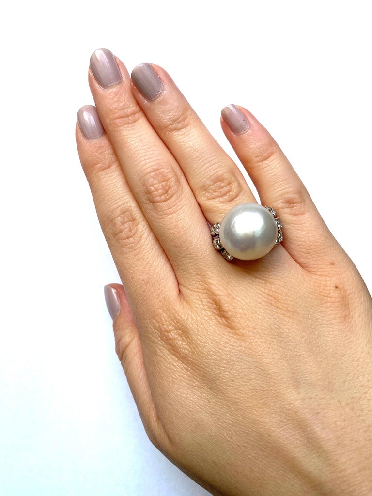 Baroque Mabé Pearl, Diamond and White Gold Ring, Circa 1990 at 1stDibs