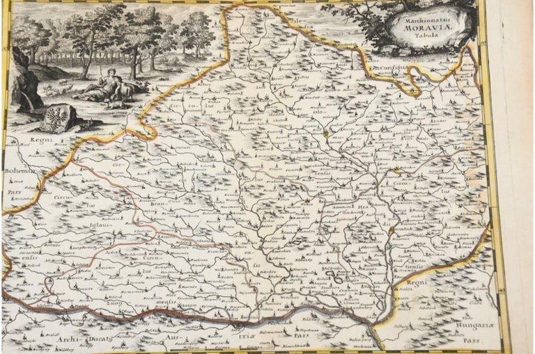Baroque Map of Moravia, Copperplate Engraving with Coloured Borders ...