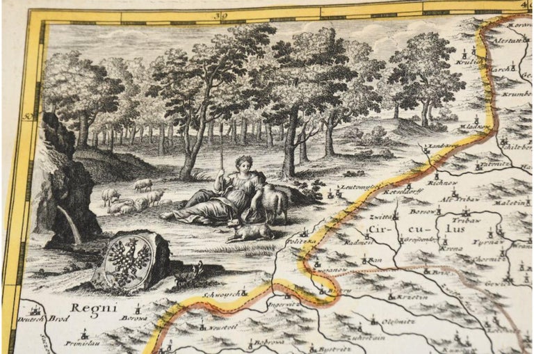 Baroque Map of Moravia, Copperplate Engraving with Coloured Borders ...