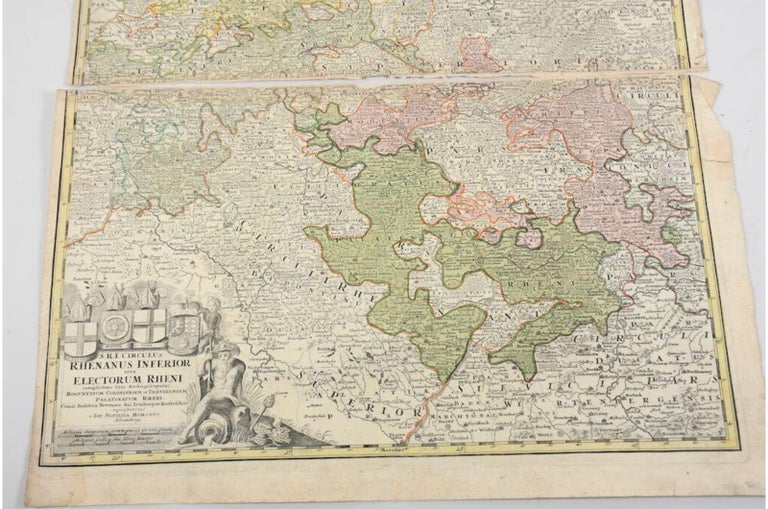 Baroque Map of Rhineland, Coloured Copperplate Engraving by J.B.Homann ...