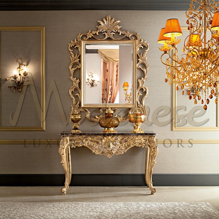 Baroque Rectangular Console in Natural Wood Finish and Handmade ...