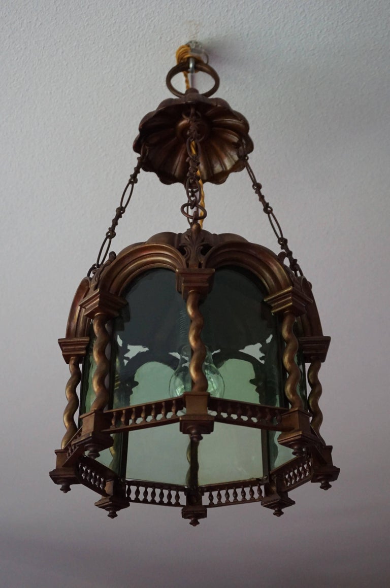 Baroque Revival Early 20th Century Bronze and Green Glass Lantern ...