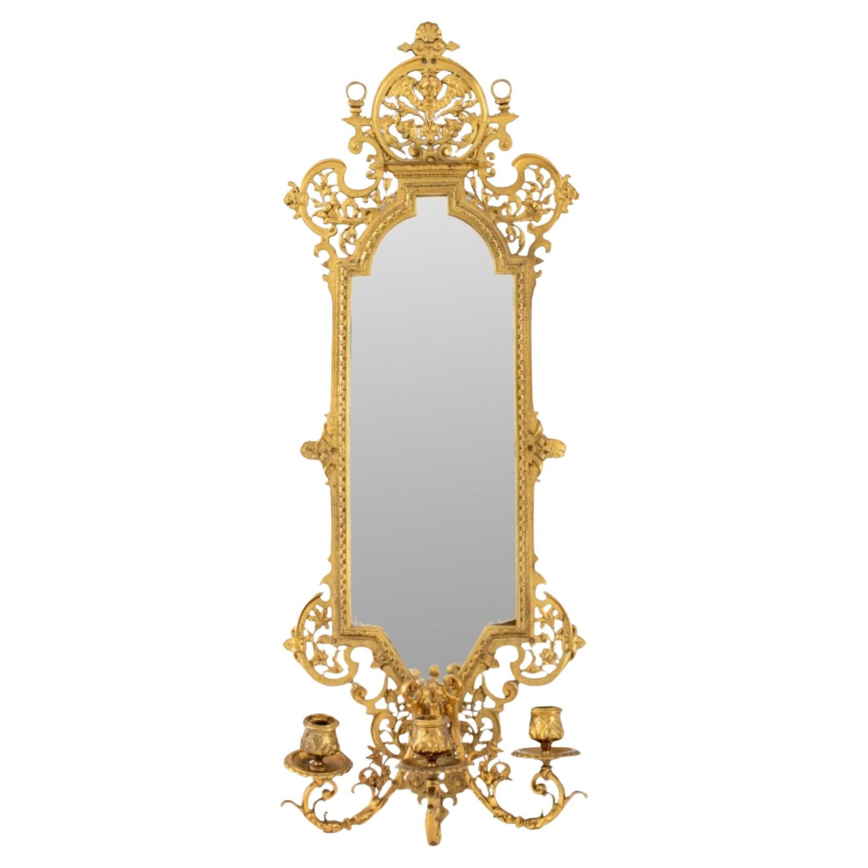Baroque Revival Style Brass Mirrored Wall Sconce For Sale at 1stDibs