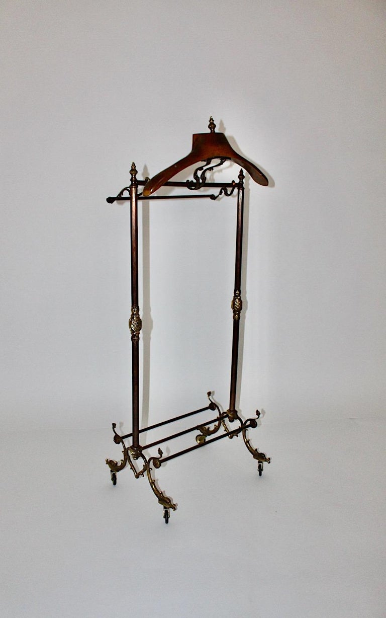 Baroque Revival Vintage Brass Walnut Valet Coat Rack circa 1890 United ...