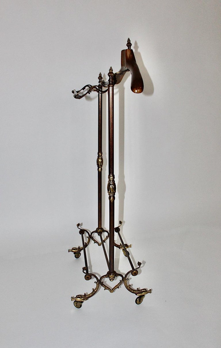 Baroque Revival Vintage Brass Walnut Valet Coat Rack circa 1890 United ...