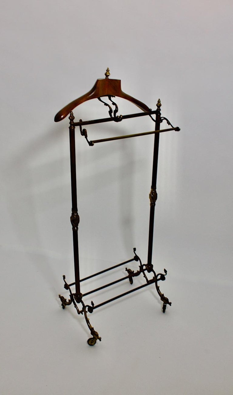 Baroque Revival Vintage Brass Walnut Valet Coat Rack circa 1890 United ...
