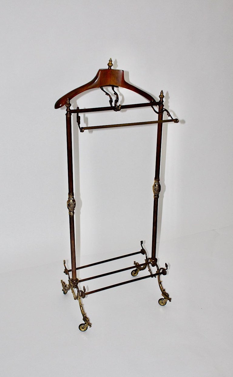 Baroque Revival Vintage Brass Walnut Valet Coat Rack circa 1890 United ...