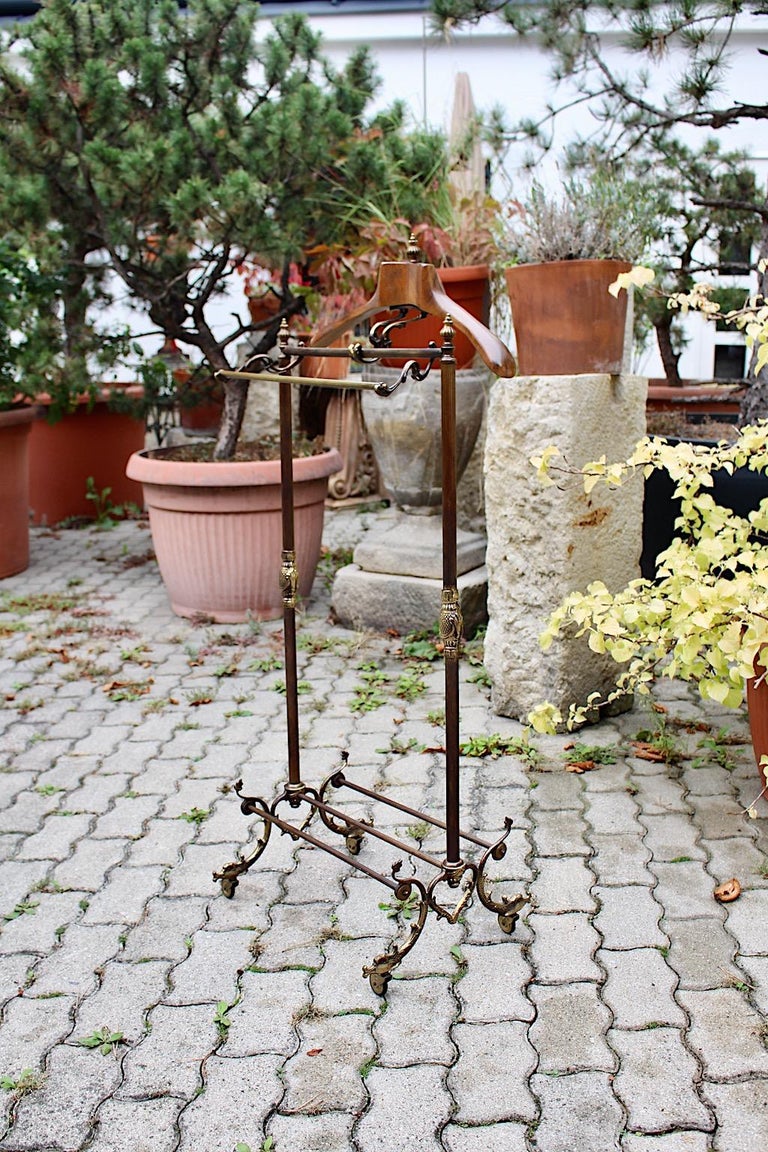 Baroque Revival Vintage Brass Walnut Valet Coat Rack circa 1890 United ...