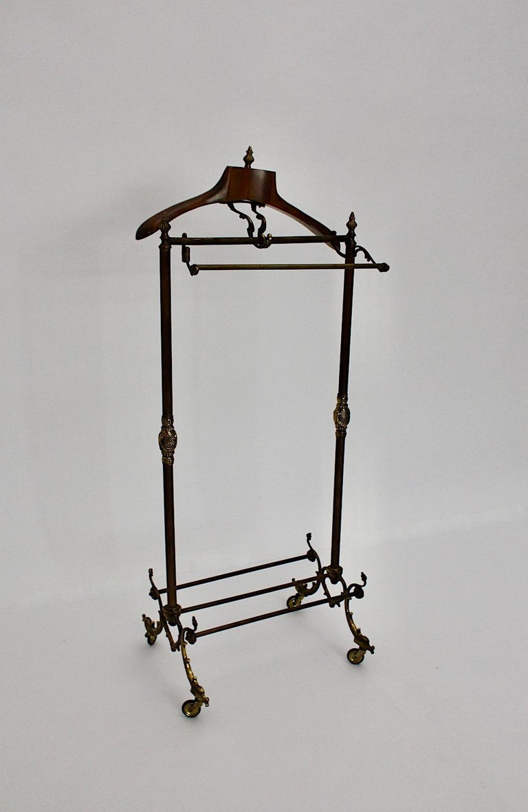 Baroque Revival Vintage Brass Walnut Valet Coat Rack circa 1890 United ...