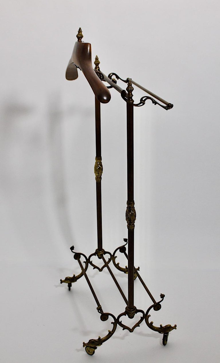 Baroque Revival Vintage Brass Walnut Valet Coat Rack circa 1890 United ...