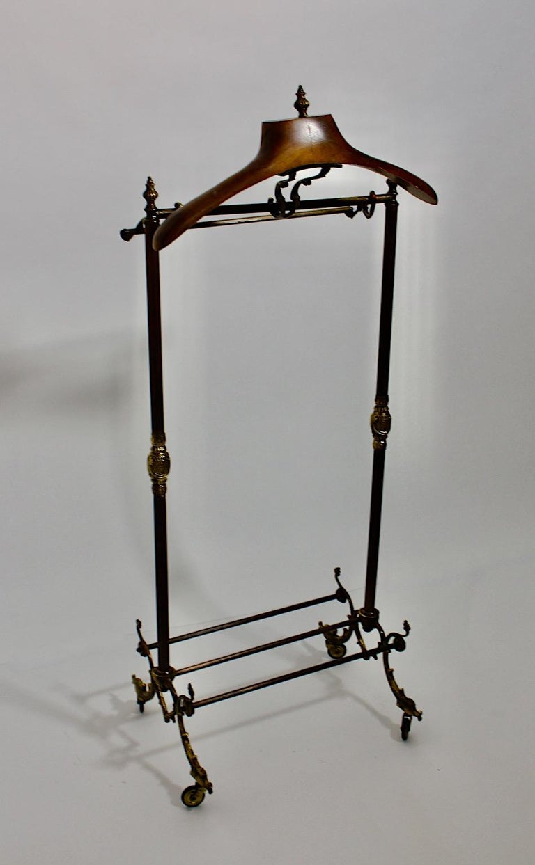 Baroque Revival Vintage Brass Walnut Valet Coat Rack circa 1890 United ...