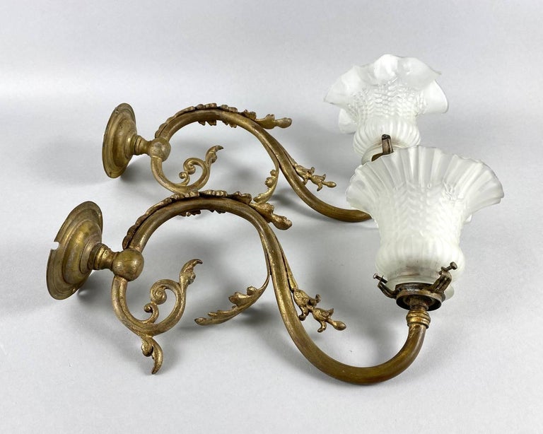 Baroque Style Antique Pair of Wall Sconces Ornate Brass and Glass Wall ...