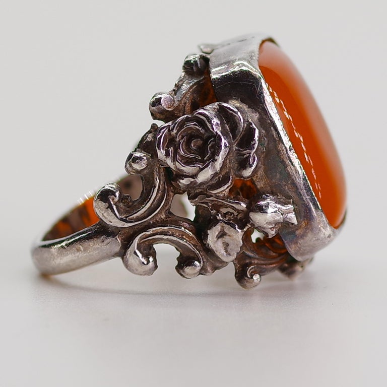 Baroque Style Carnelian Ring in Silver, English, circa 1896 at 1stDibs