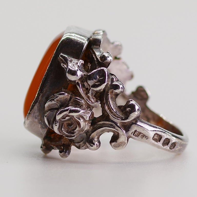 Baroque Style Carnelian Ring in Silver, English, circa 1896 at 1stDibs
