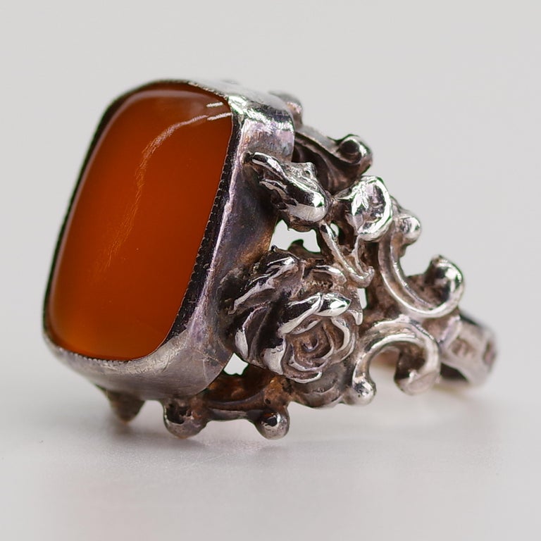 Baroque Style Carnelian Ring in Silver, English, circa 1896 at 1stDibs