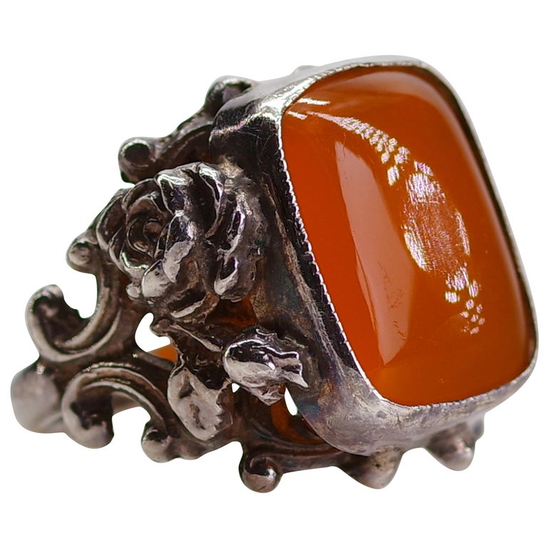 Baroque Style Carnelian Ring in Silver, English, circa 1896 at 1stDibs