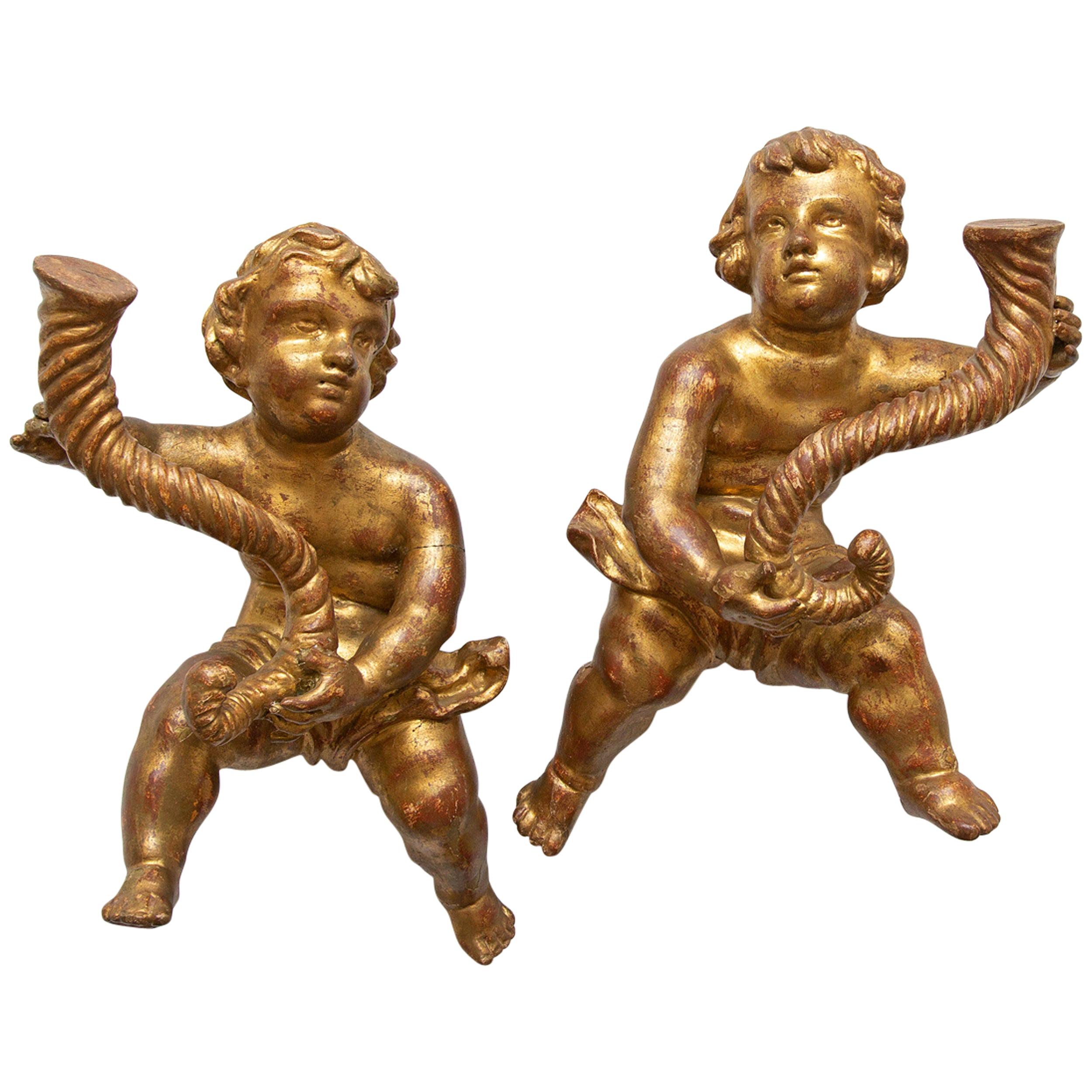 Pair of 17th Century Italian Baroque Giltwood Putti Figures For Sale at ...