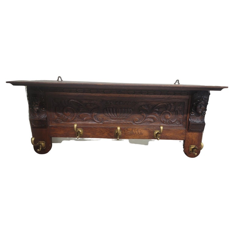 Baroque Style Carved Oak Coat Rack, circa 1920s at 1stDibs