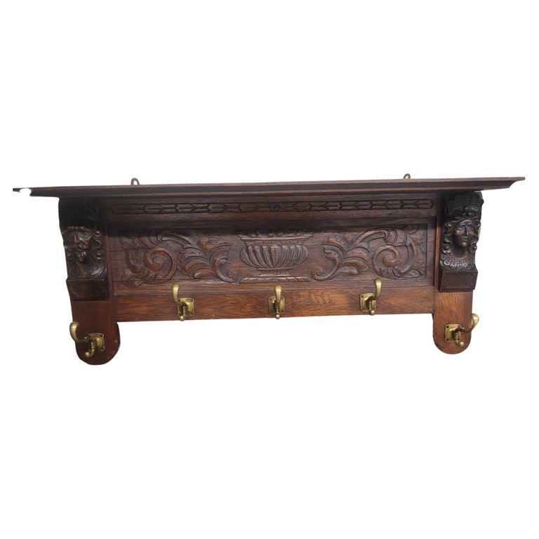 Baroque Style Carved Oak Coat Rack, circa 1920s at 1stDibs