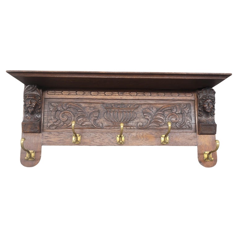Baroque Style Carved Oak Coat Rack, circa 1920s at 1stDibs