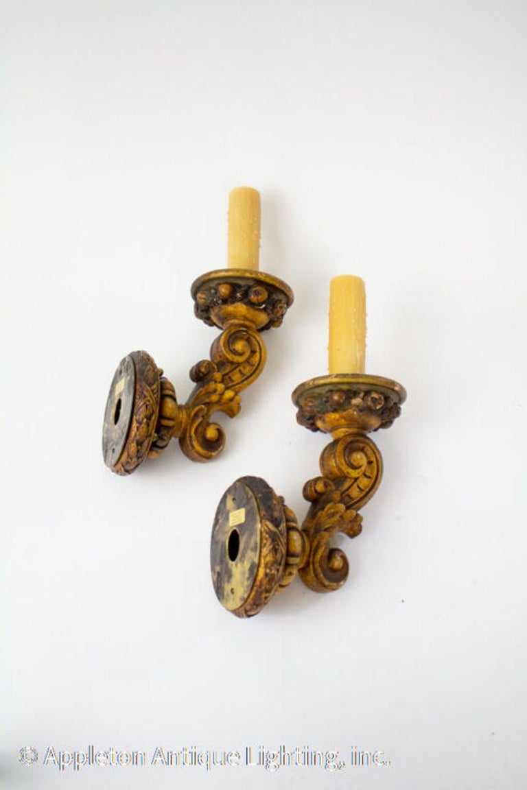 Baroque Style Carved Wood Sconces – A Pair For Sale at 1stDibs
