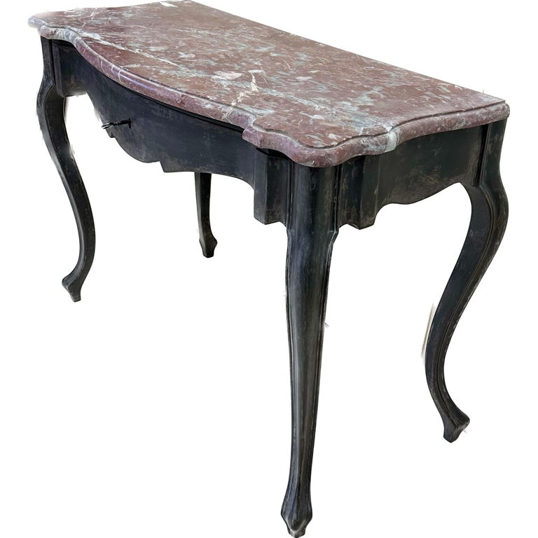 Grey Baroque Style Console Table with red marble top and one drawer ...