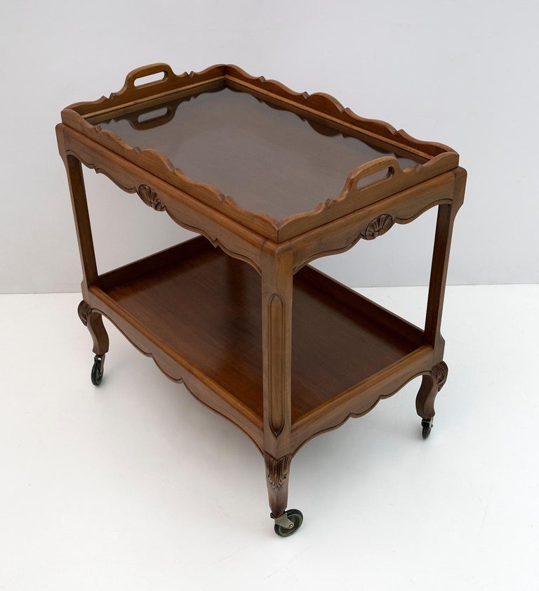 Baroque Style Italian Walnut Hand Carved Trolley Bar Cart, 1950s For ...