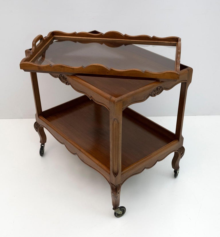 Baroque Style Italian Walnut Hand Carved Trolley Bar Cart, 1950s For ...
