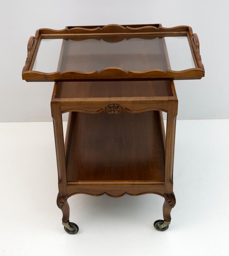 Baroque Style Italian Walnut Hand Carved Trolley Bar Cart, 1950s For ...