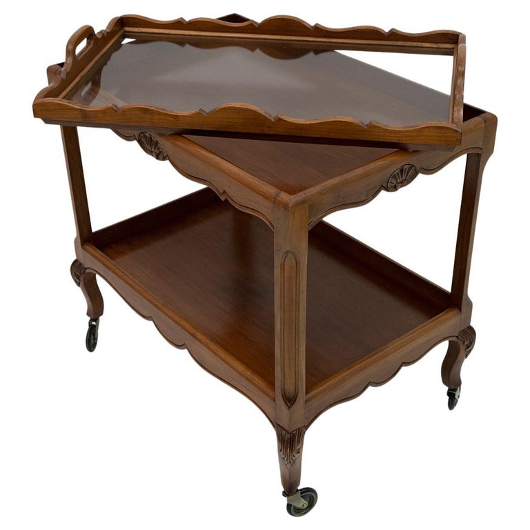 Baroque Style Italian Walnut Hand Carved Trolley Bar Cart, 1950s For ...
