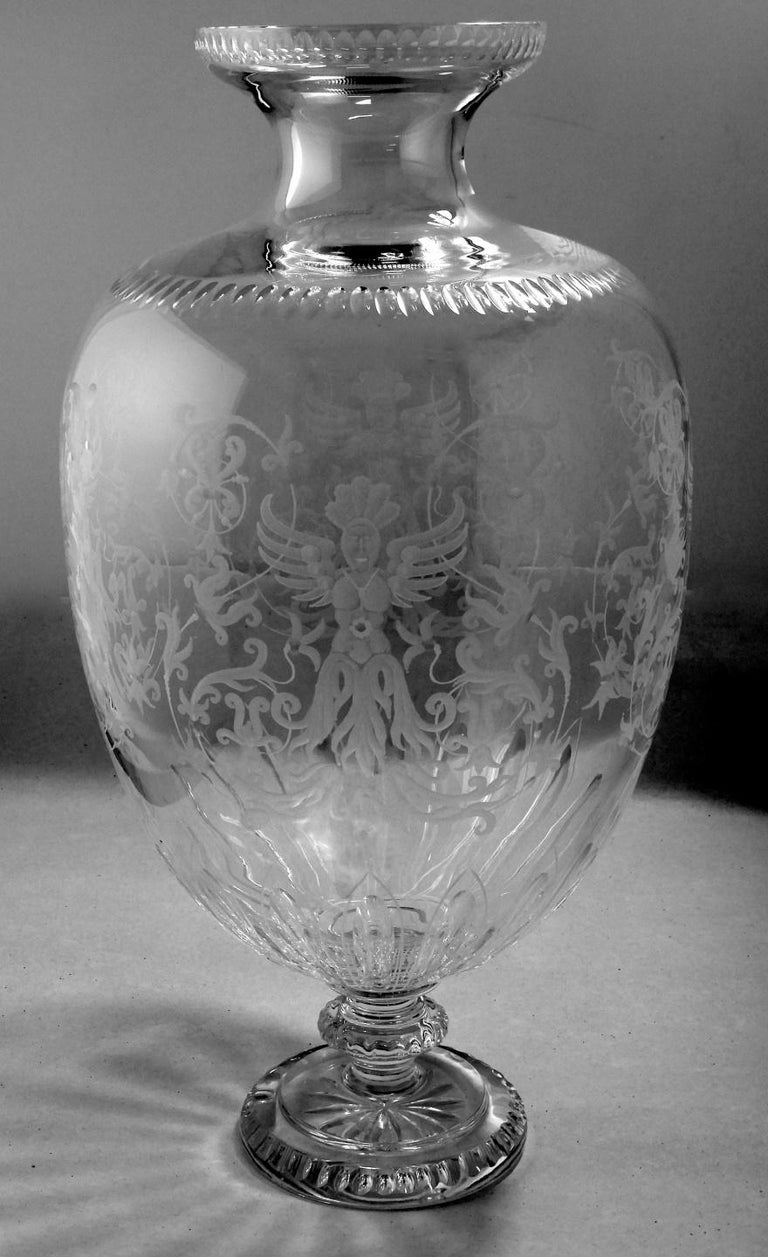 Baroque Style Large Italian Crystal Vase with Grotesque Engravings For ...