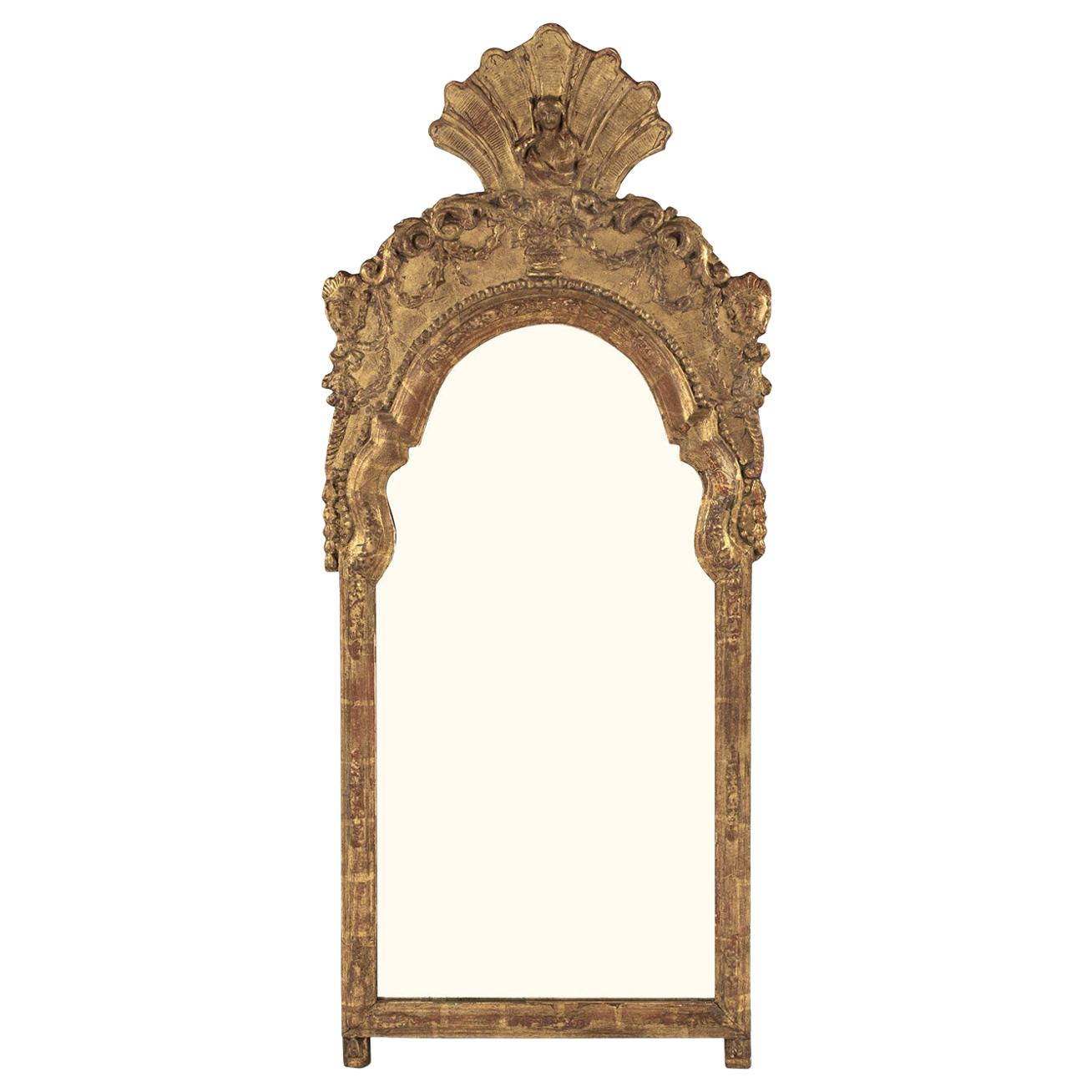 Spanish Baroque Giltwood and Painted Mirror For Sale at 1stDibs