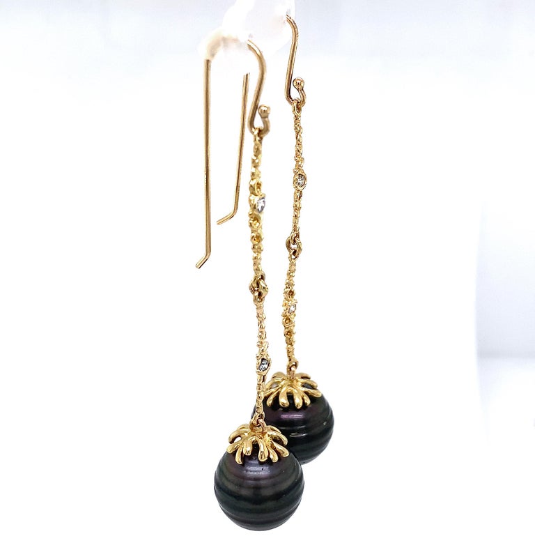 Baroque Tahitian Circlé Pearl "Tether Ball" Earrings in Yellow Gold and ...