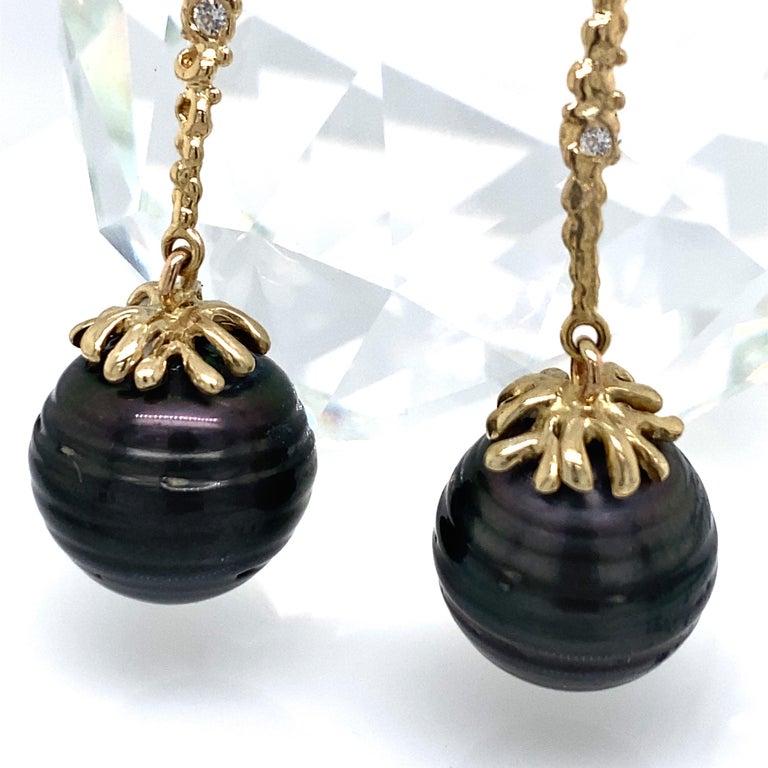 Baroque Tahitian Circlé Pearl "Tether Ball" Earrings in Yellow Gold and ...