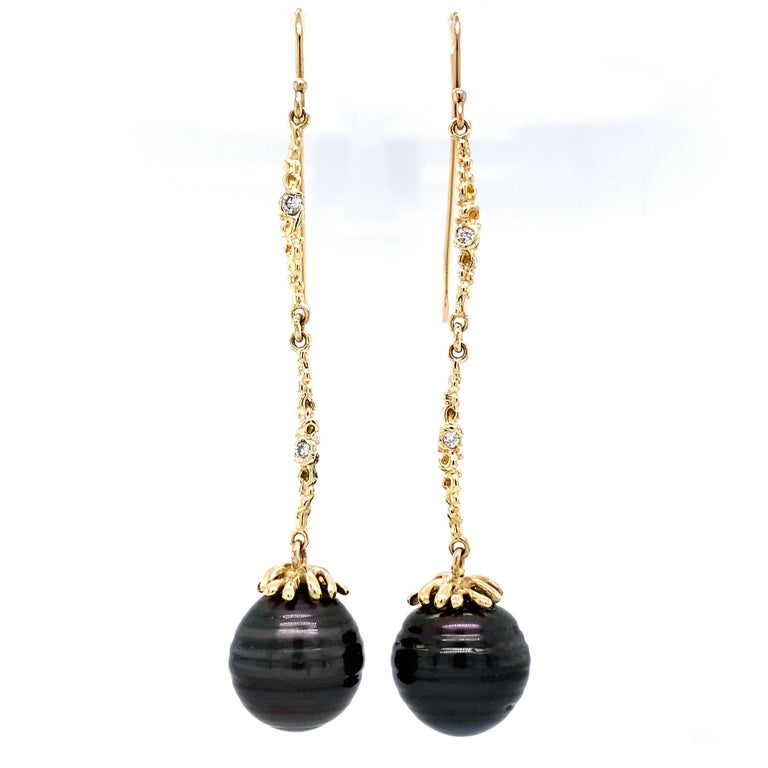 Baroque Tahitian Circlé Pearl "Tether Ball" Earrings in Yellow Gold and ...