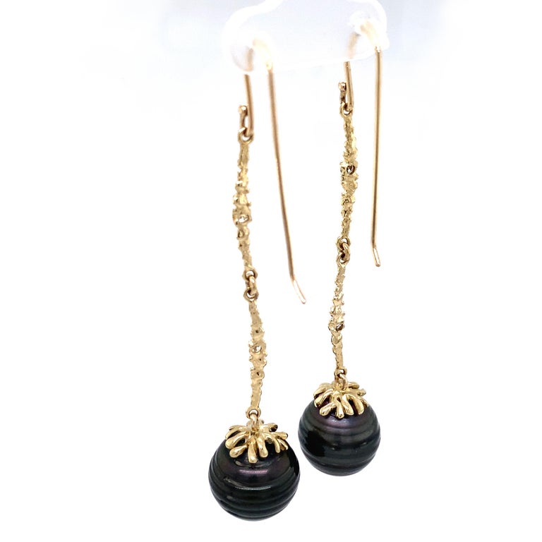 Baroque Tahitian Circlé Pearl "Tether Ball" Earrings in Yellow Gold and ...