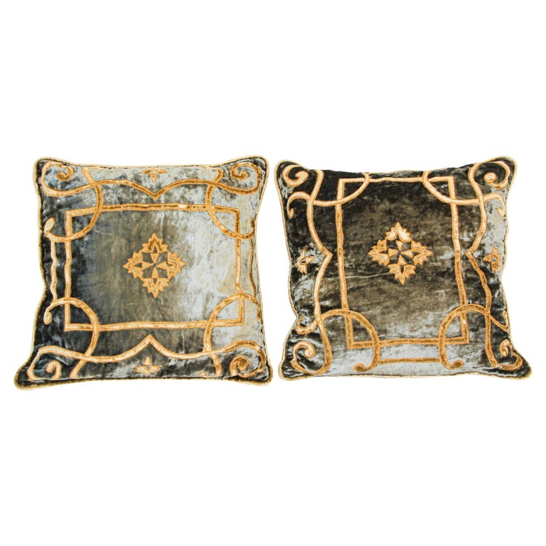 Baroque Venetian Style, Red and Gold Velvet Pillow, Elaborate Applique ...