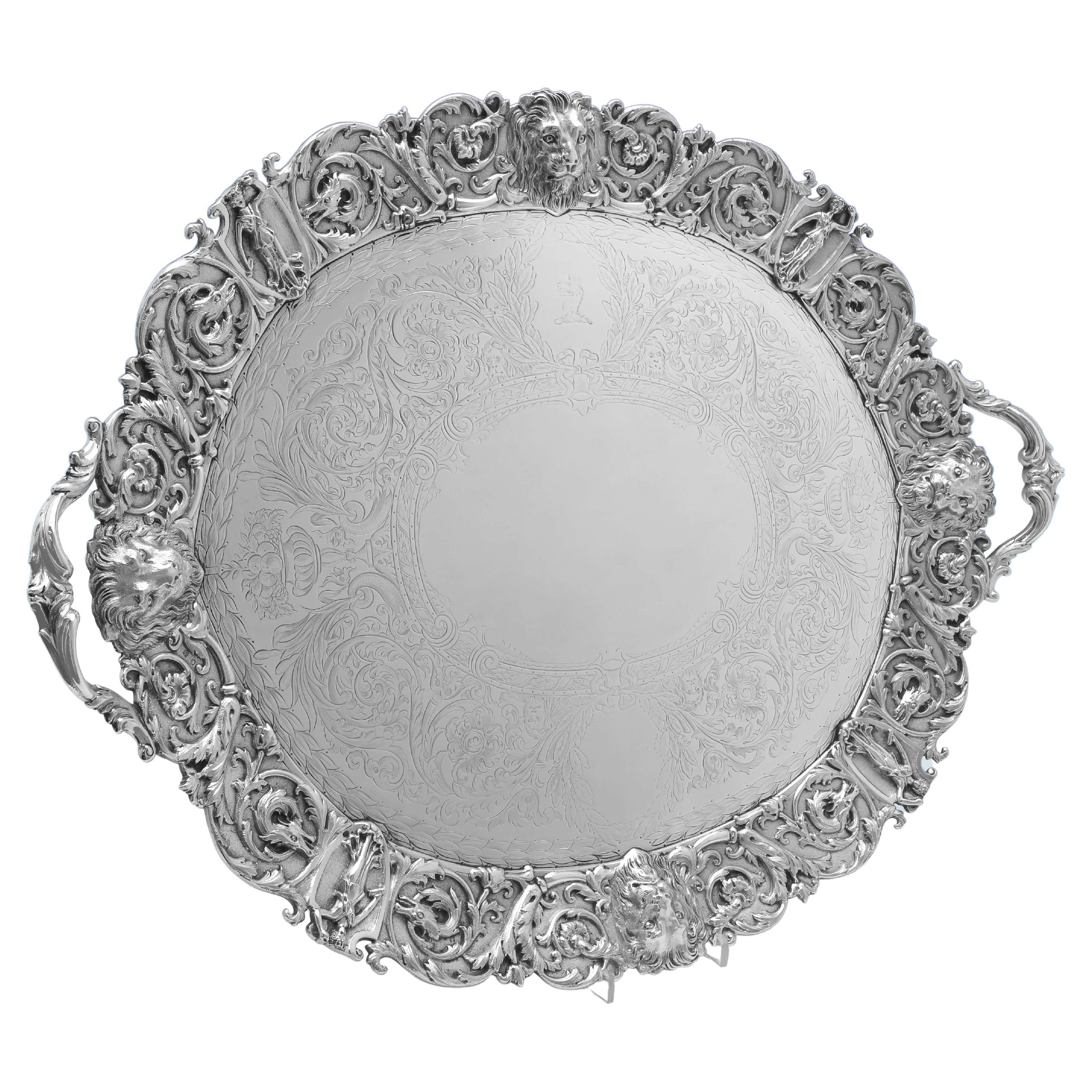 English Sterling Silver, Cast Border Tray with Dove and Olive Branch ...