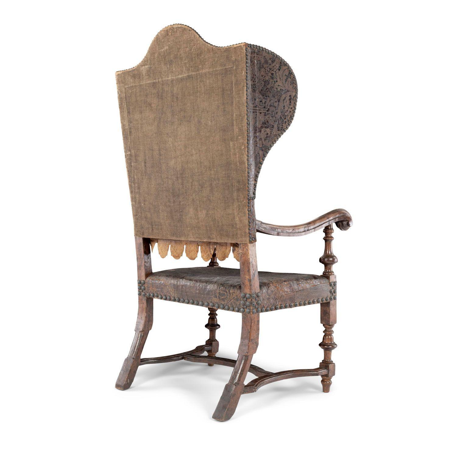 Baroque Wingback Covered in Antique Leather For Sale at 1stDibs